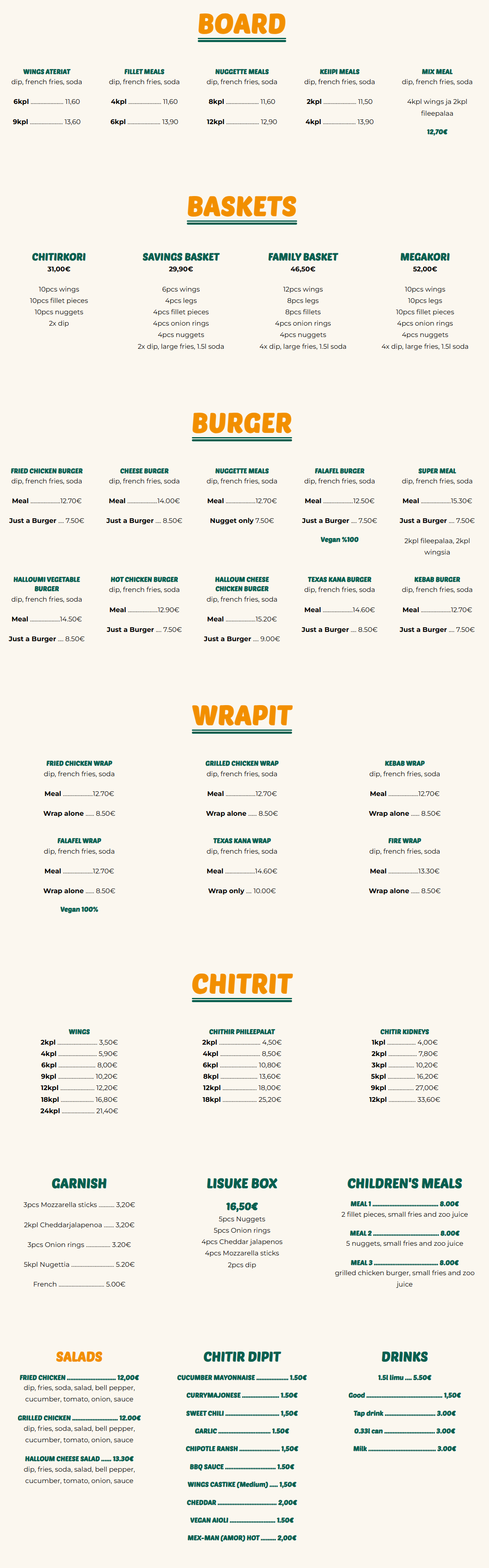 Chitir Chicken Menu Prices December 2025 | Finland Food Menu