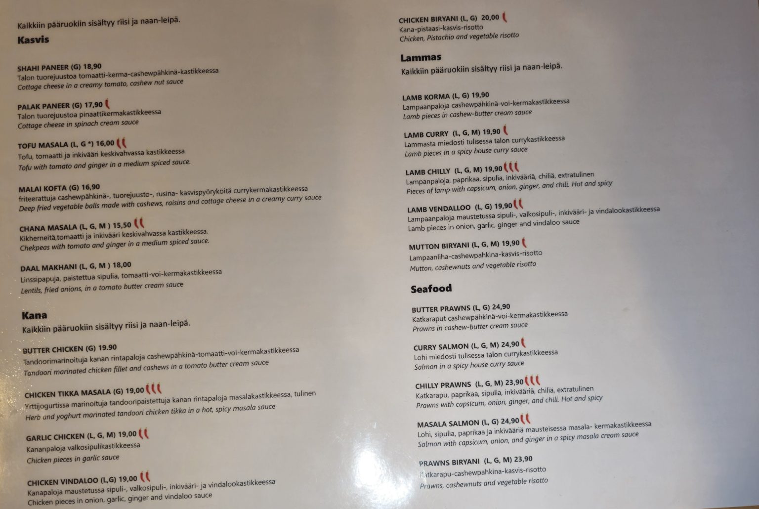 Ravintola Kohinoor Menu - Prices in English December 2025 | Finland ...
